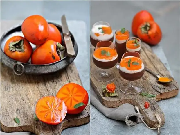 Coklat hitam dan persimmon mousse