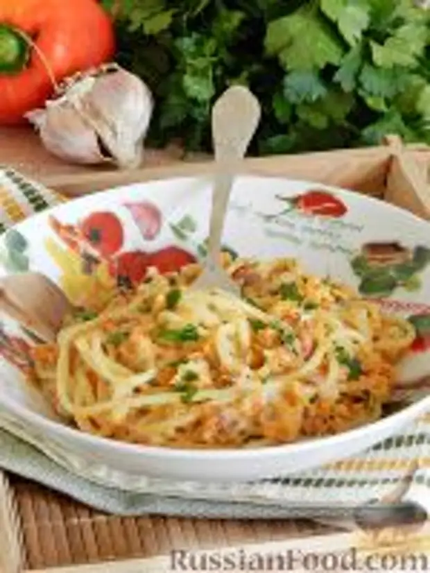Foto van het recept: Spaghetti in pompoensaus met spek - stap # 16
