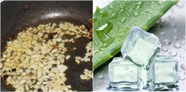 To prevent the onion from burning, add ice to the pan