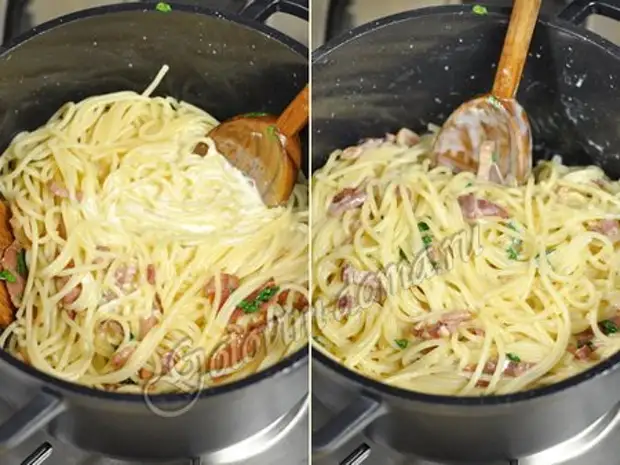 تەلەپتىكى رەسىملەر spaghetti كاربونانى قانداق پىشۇرۇش