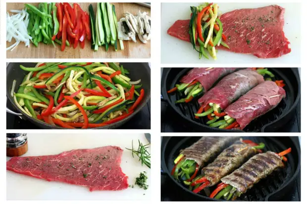 М'ясо з овочами - принцип той же - нарізати, можна відбити, загорнути, обсмажити смачно, їжа, красиво, м'ясо, рецепти