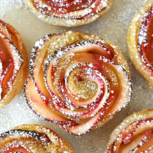 Cociñar rosas de mazá para decorar empanadas e pastelerías