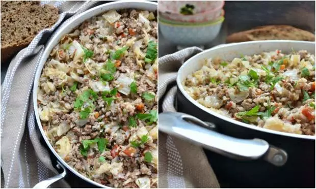 کلم خورشتی با گوشت چرخ کرده و برنج یا "لزی تولما"