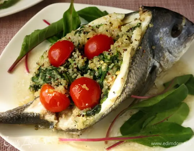 Dorada rellena de quinoa espinaca