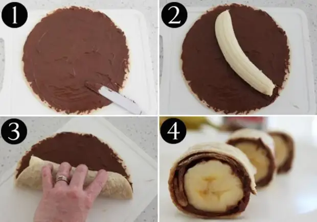 6. Roll mat Bananen a Schockela Paste Liewensmëttel, Produkter, Rotschléi, Trick