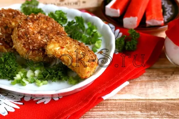 Costeletas de batata com palitos de caranguejo