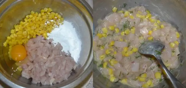 Kyllingekoteletter med majs, tilberedning af hakket kød