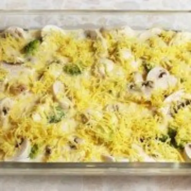 casserole Broccoli ជាមួយផ្សិតនិងឈីស - ជំហានទី 8