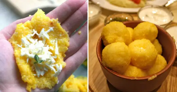 Bolinhas de canjica com queijo feta