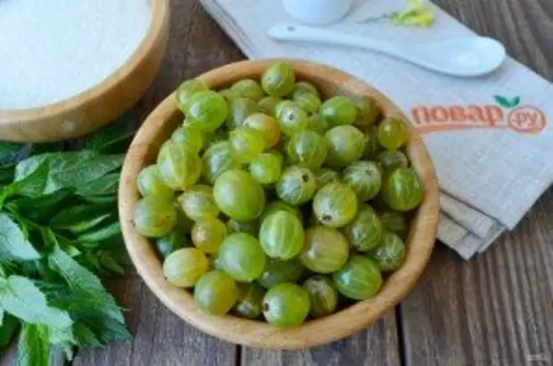 យៈសាពូនមី Gooseberry ជាមួយ mint - រូបថតជំហានទី 2